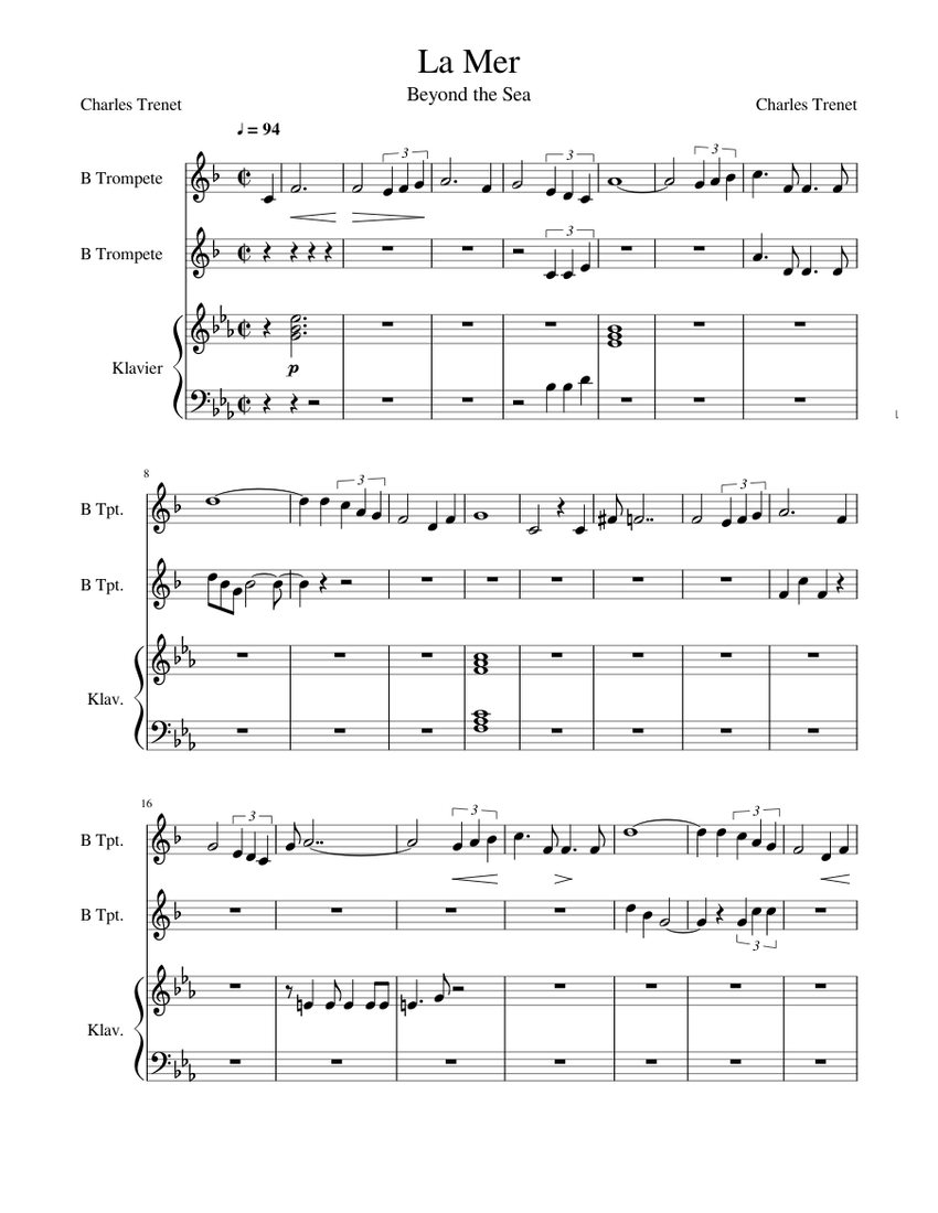 La Mer Sheet music for Piano, Trumpet | Download free in PDF or MIDI ...