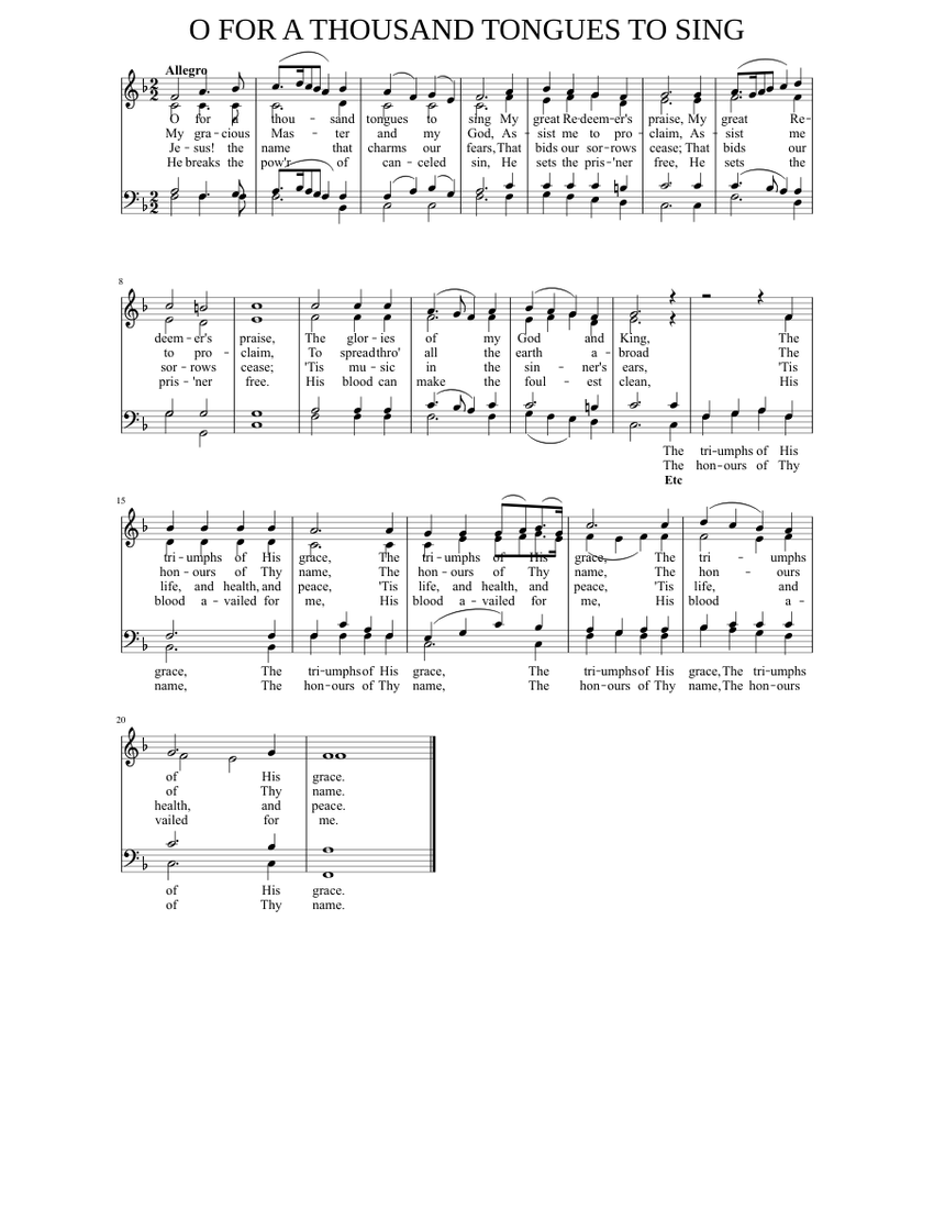 O FOR A THOUSAND TONGUES TO SING Sheet music for Piano | Download free ...