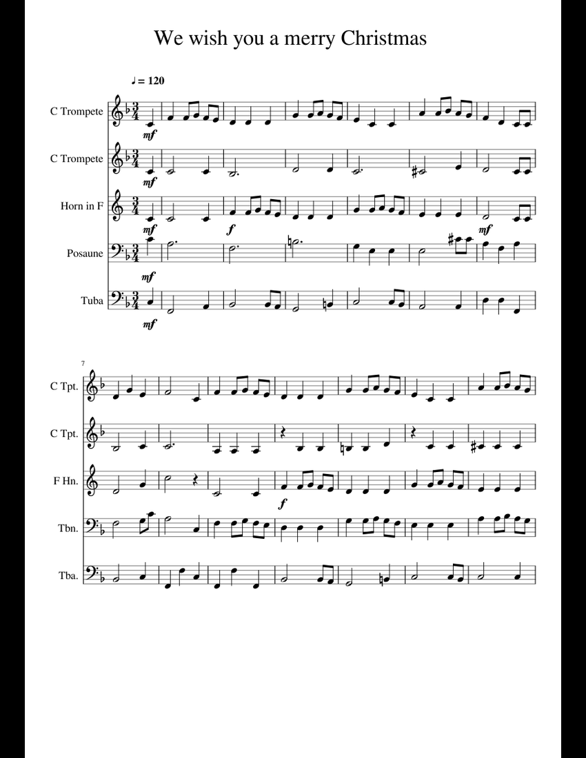 We wish you a merry Christmas sheet music for Trumpet, French Horn ...