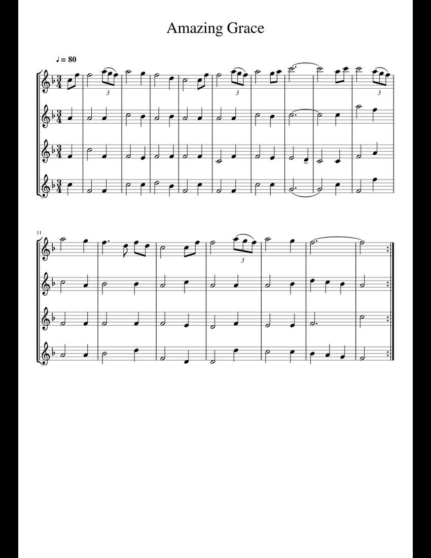 Amazing Grace sheet music for Violin, Viola, Cello download free in PDF ...