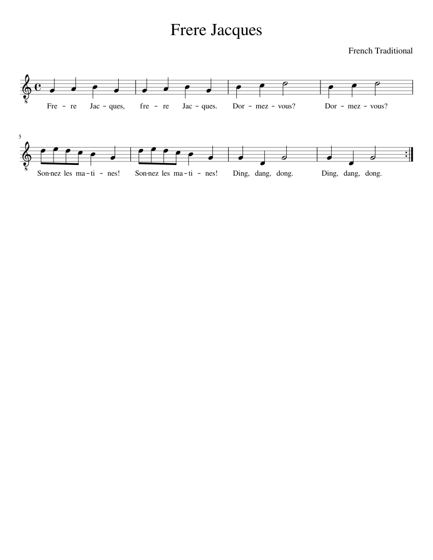 Frere Jacques sheet music for Guitar download free in PDF or MIDI