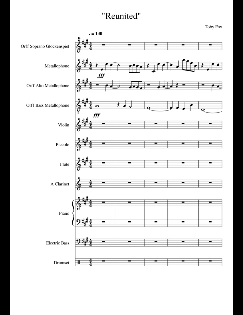 Undertale OST 92 - Reunited (Full Score) sheet music for Violin, Flute ...