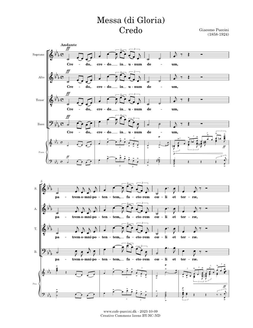 Puccini -- Messa (di Gloria) - 3. Credo Sheet music for Clarinet (In B ...