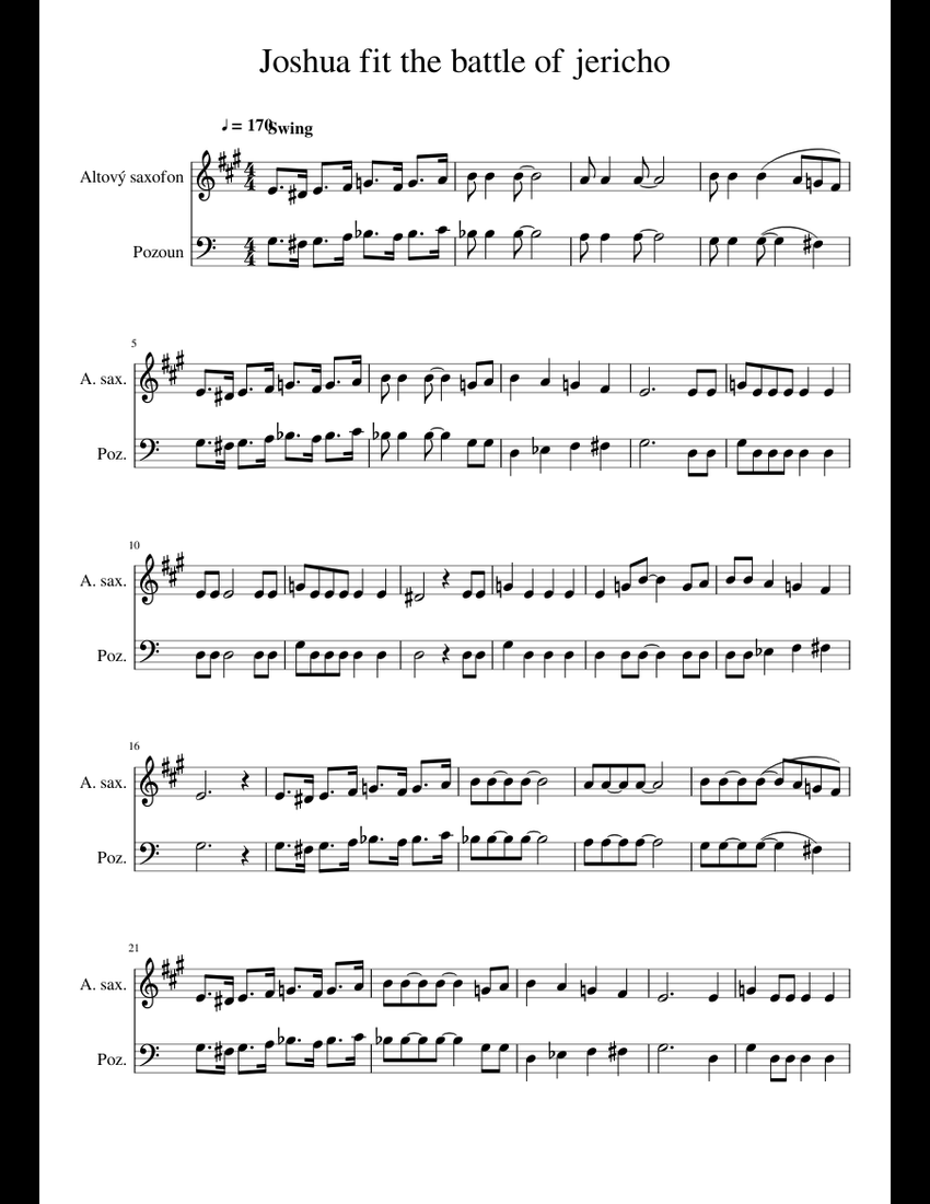 Joshua fit the battle of jericho sheet music for Alto Saxophone, Trombone download free in PDF ...