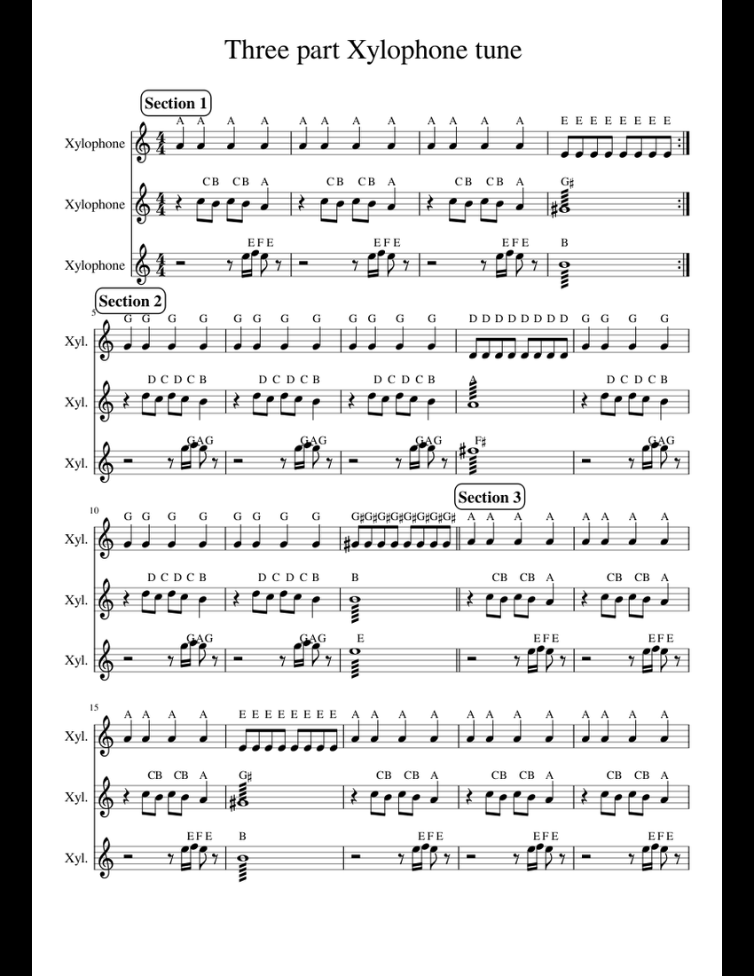 Three part Xylophone tune sheet music for Percussion download free in ...