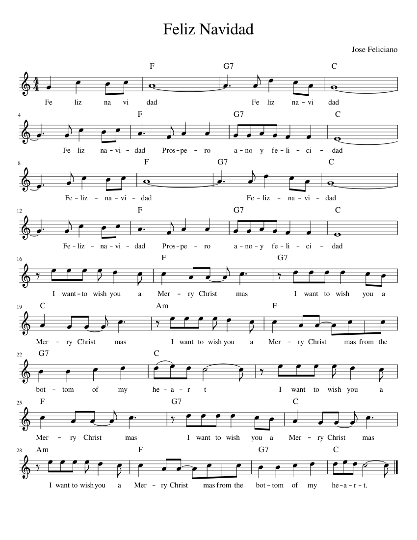 Feliz Navidad Sheet music for Piano (Solo) | Musescore.com