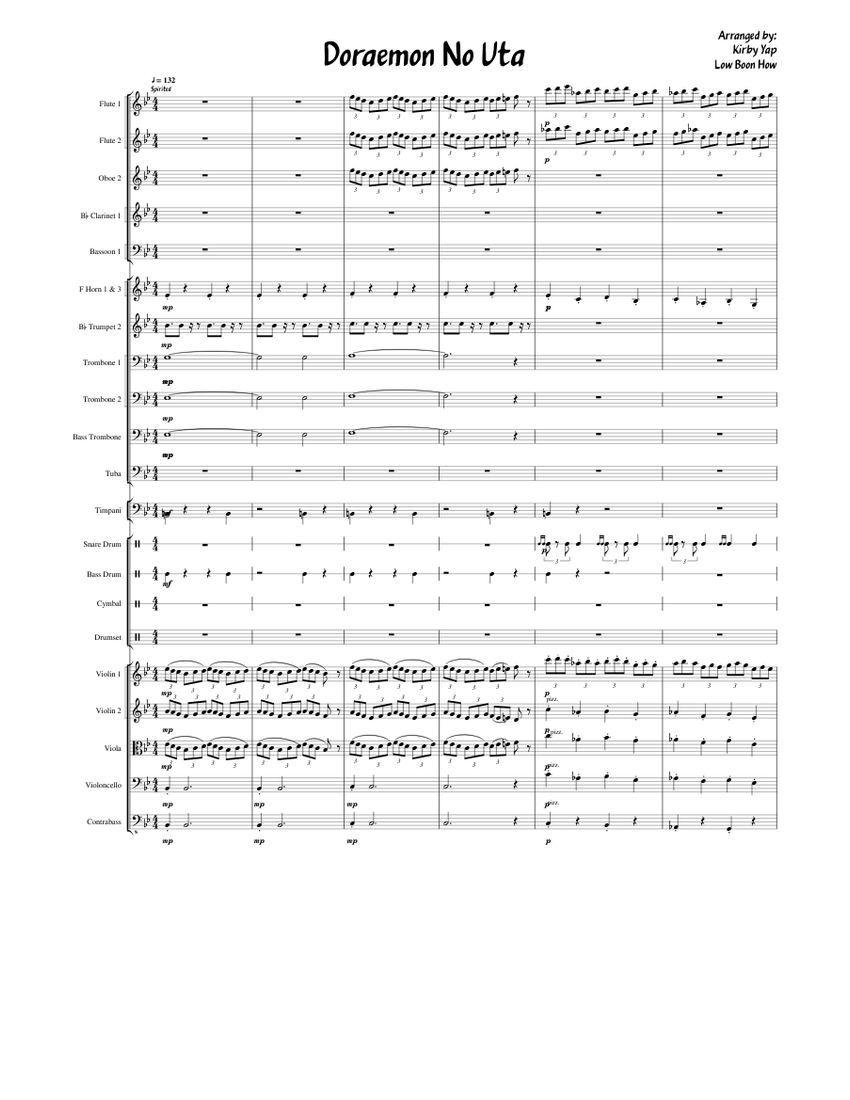 Doraemon No Uta Sheet music for Flute, Clarinet, Violin, Oboe ...