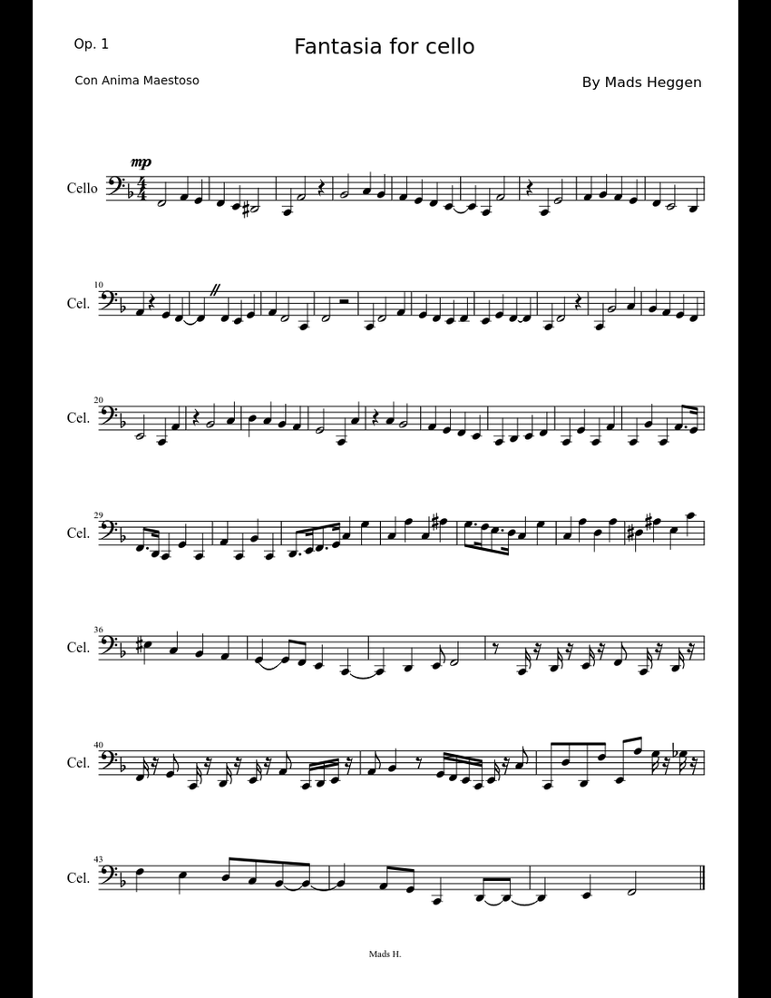 Fantasia for Cello sheet music download free in PDF or MIDI