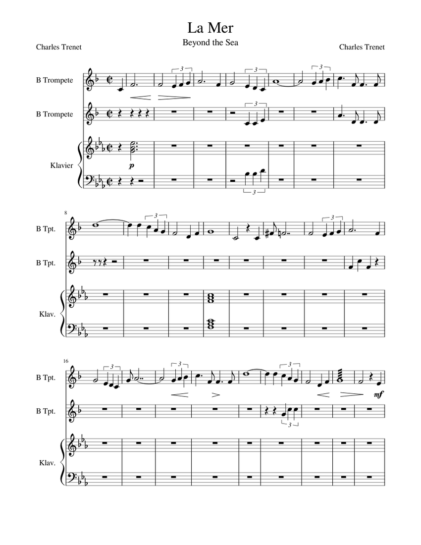 La Mer Sheet music for Piano, Trumpet (In B Flat) (Mixed Trio ...