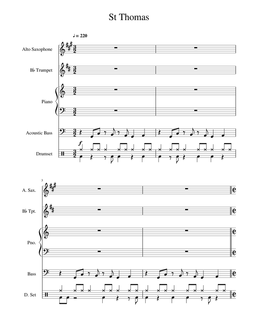 St. Thomas Sheet music for Piano, Alto Saxophone, Trumpet, Bass ...