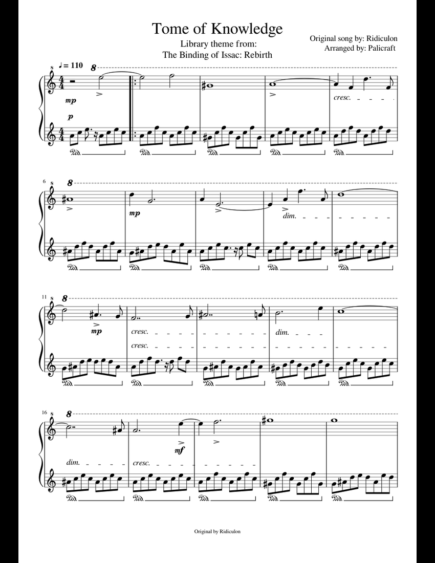 The Binding of Isaac: Tome of Knowledge sheet music for Piano download ...