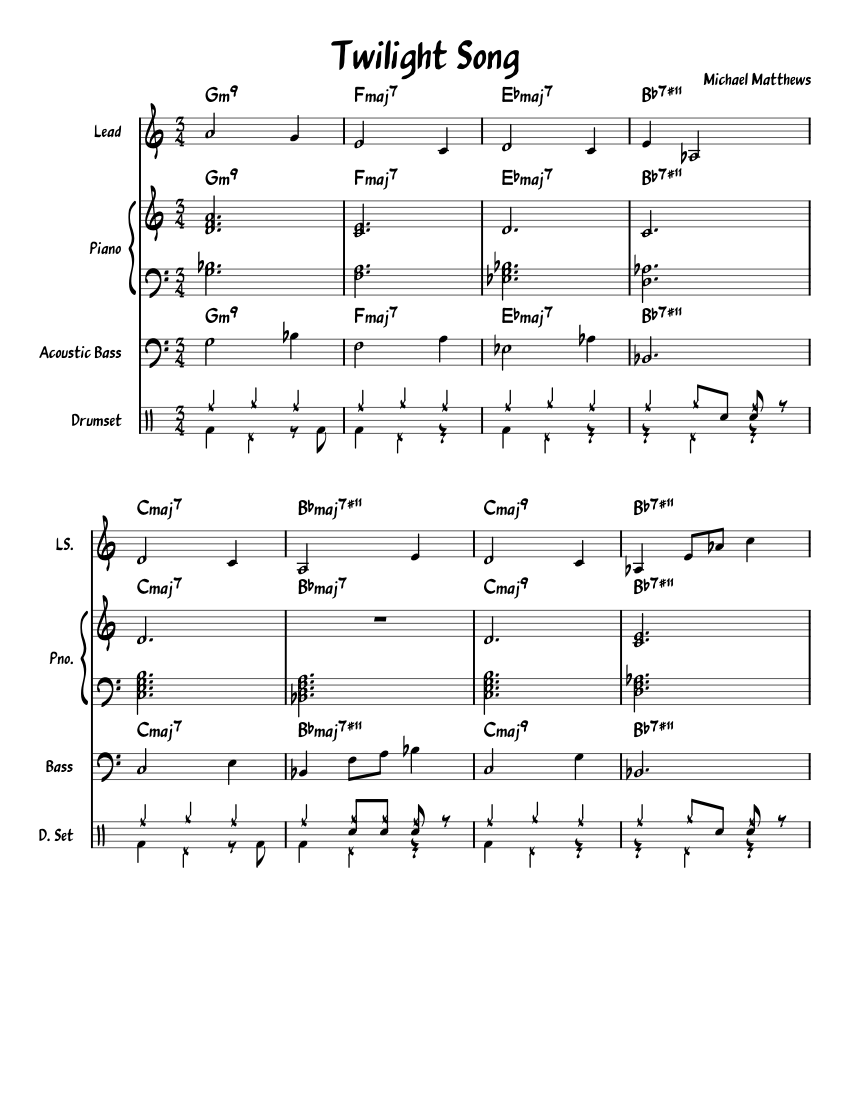 Twilight Song Sheet music for Piano, Drum Group, Bass (Mixed Quartet) | Musescore.com