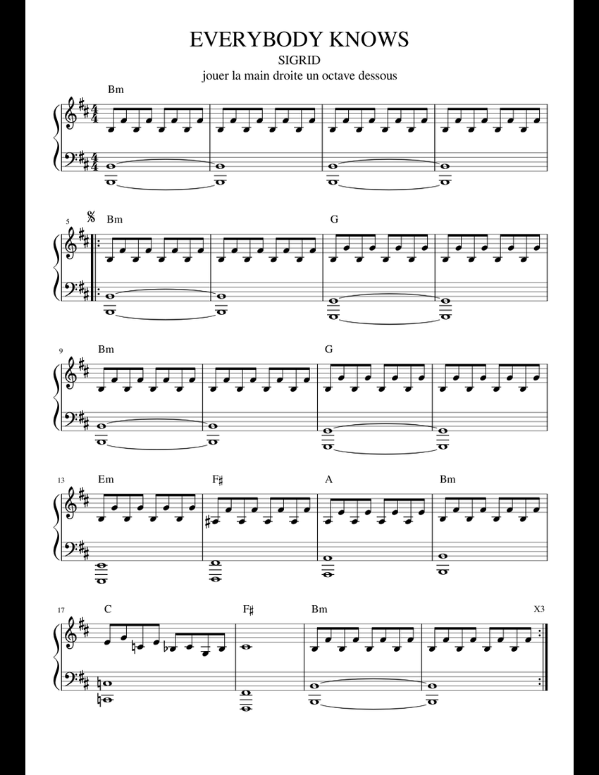 EVERYBODY KNOWS sheet music for Piano download free in PDF or MIDI