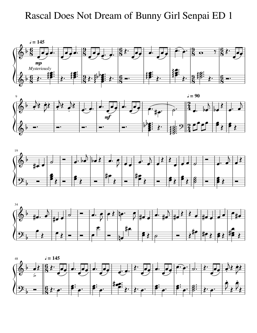 Rascal Does Not Dream of Bunny Girl Senpai ED Sheet music for Piano ...