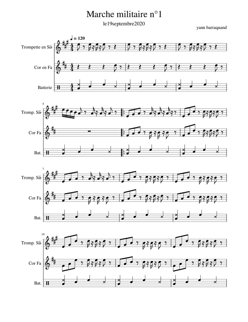 marche militaire n°1 Sheet music for Trumpet (In B Flat), Drum Group ...