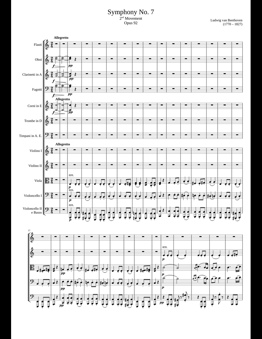 Symphony No. 7, 2nd Movement sheet music for Flute, Clarinet, Oboe ...