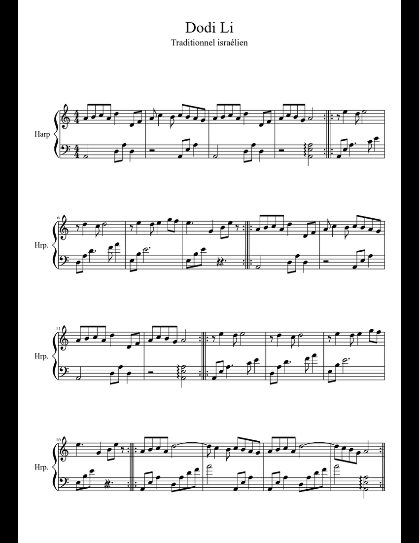 Dodi Li sheet music download free in PDF or MIDI