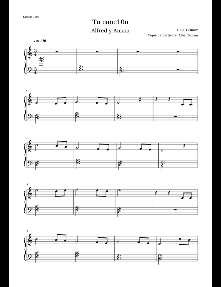 Tu canción - Alfred y Amaia sheet music for Piano download free in PDF ...