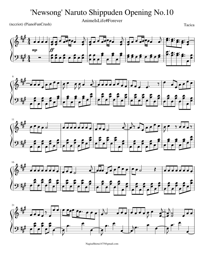 Newsong Naruto Shippuden Opening No 10 Sheet music for Piano | Download ...