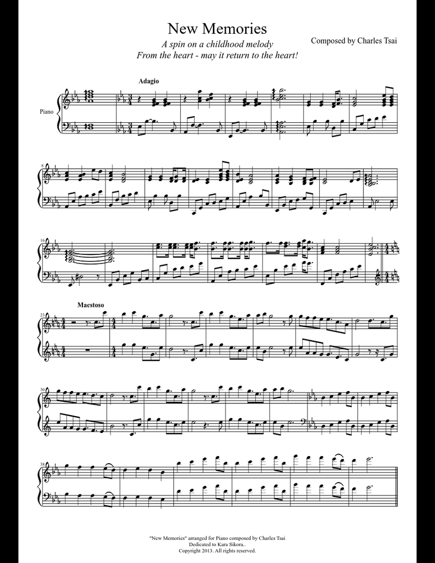 New Memories sheet music download free in PDF or MIDI