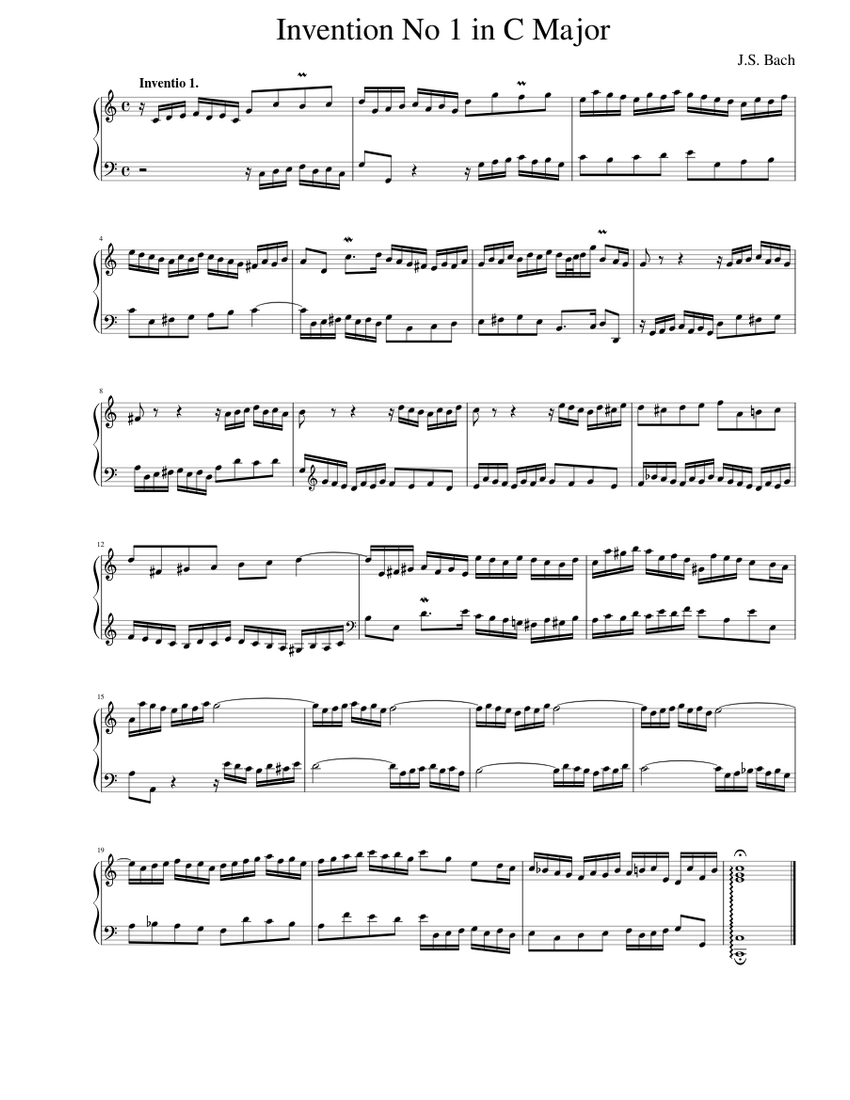 J.S. Bach Invention No. 1 in C Major Sheet music for Piano (Solo ...