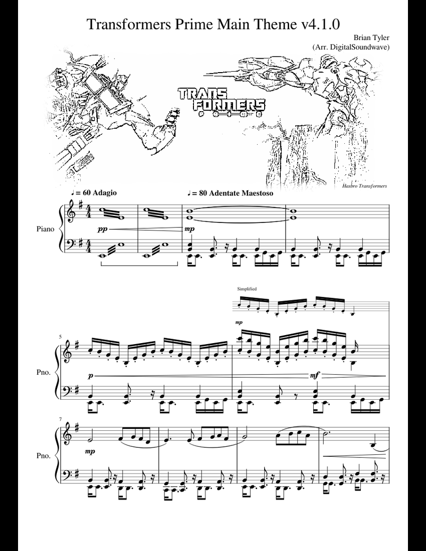 Transformers Prime Main Theme v4 sheet music for Piano download free in PDF or MIDI