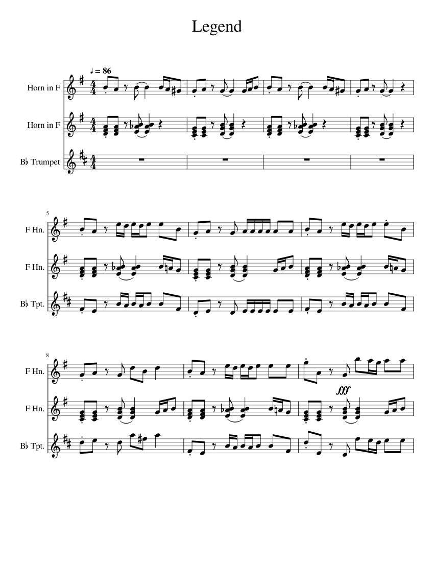 Legend by twenty one pilots sheet music for French Horn, Trumpet ...