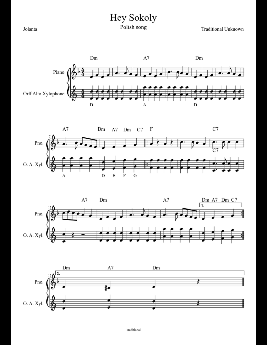 Hey Sokoly sheet music download free in PDF or MIDI