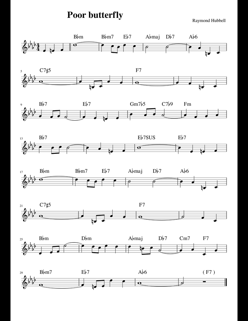 Poor butterfly sheet music for Piano download free in PDF or MIDI