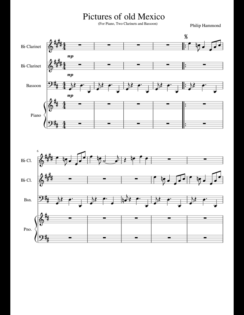 Pictures of Mexico sheet music for Clarinet, Piano, Bassoon download ...