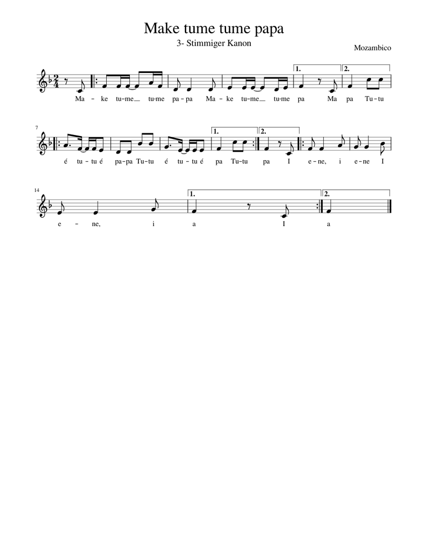 Make tume tume papa Sheet music for Vocals (Solo) | Musescore.com