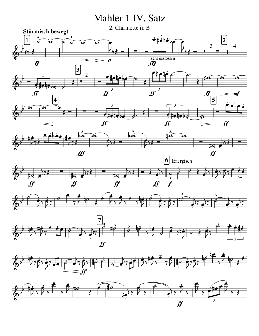 Mahler 1 IV Satz Sheet music for Clarinet (In B Flat) (Solo ...