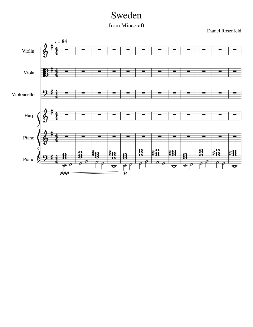 Minecraft - Sweden Sheet music for Violin, Piano, Viola, Cello ...