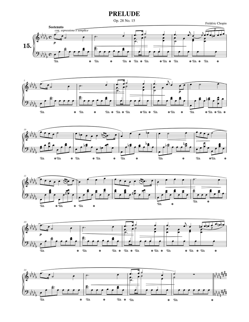 Frédéric Chopin: Prelude Op. 28 No. 15 "Raindrop" Sheet music for Piano ...