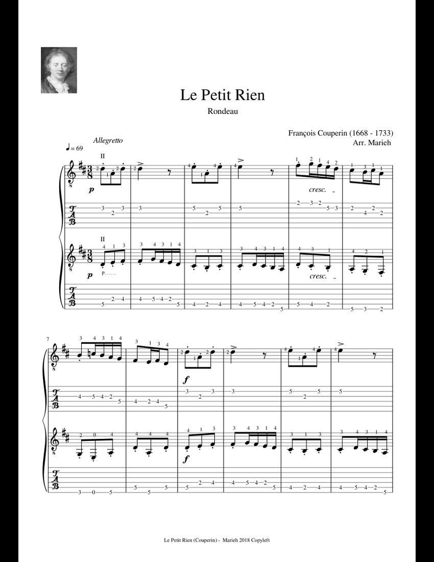 Le Petit Rien - François Couperin (1668 - 1733) - Tablature sheet music ...