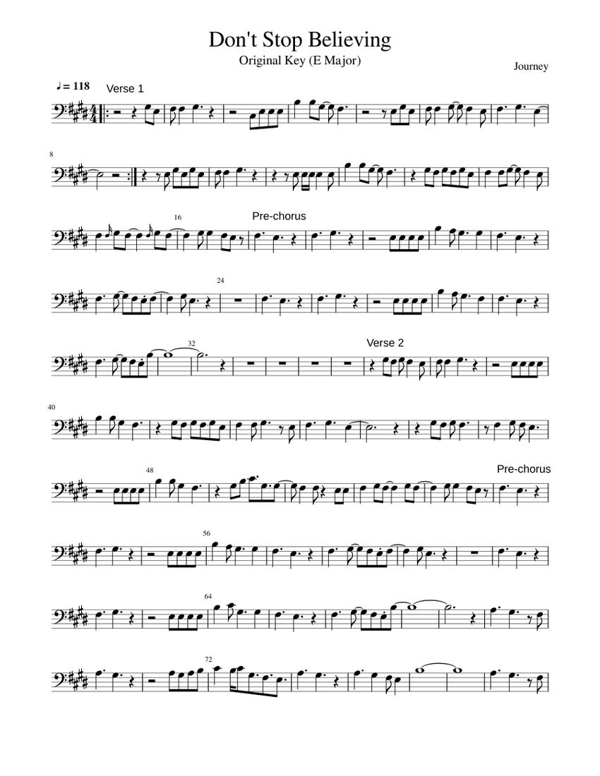 Don't Stop Believing Sheet music for Trombone | Download free in PDF or MIDI | Musescore.com