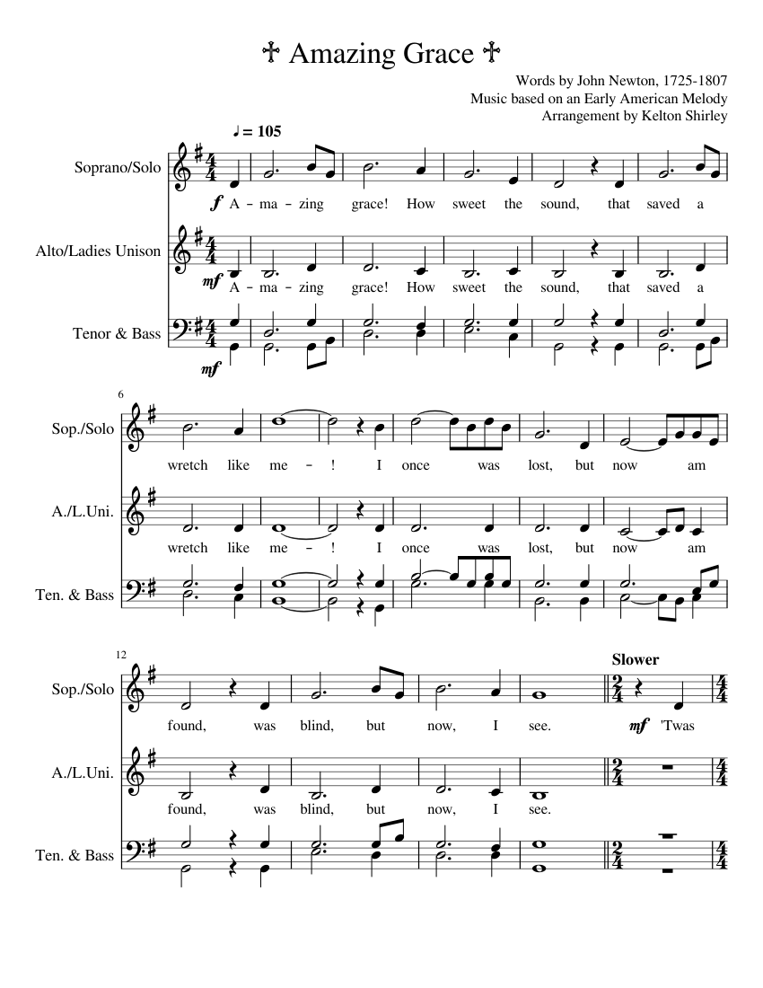 Amazing Grace Sheet music for Vocals, Alto, Baritone (Choral ...