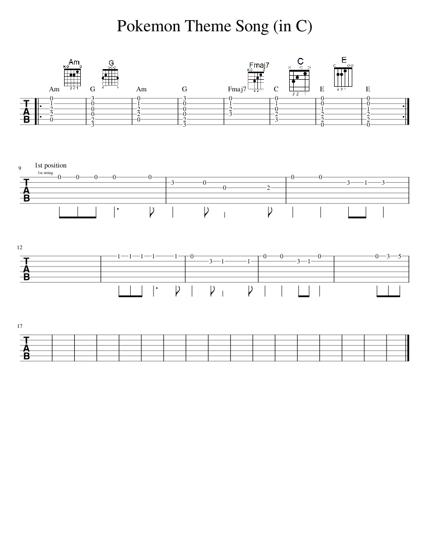 Pokemon_Theme_Song_(in_C) Sheet music for Guitar (Solo) | Musescore.com