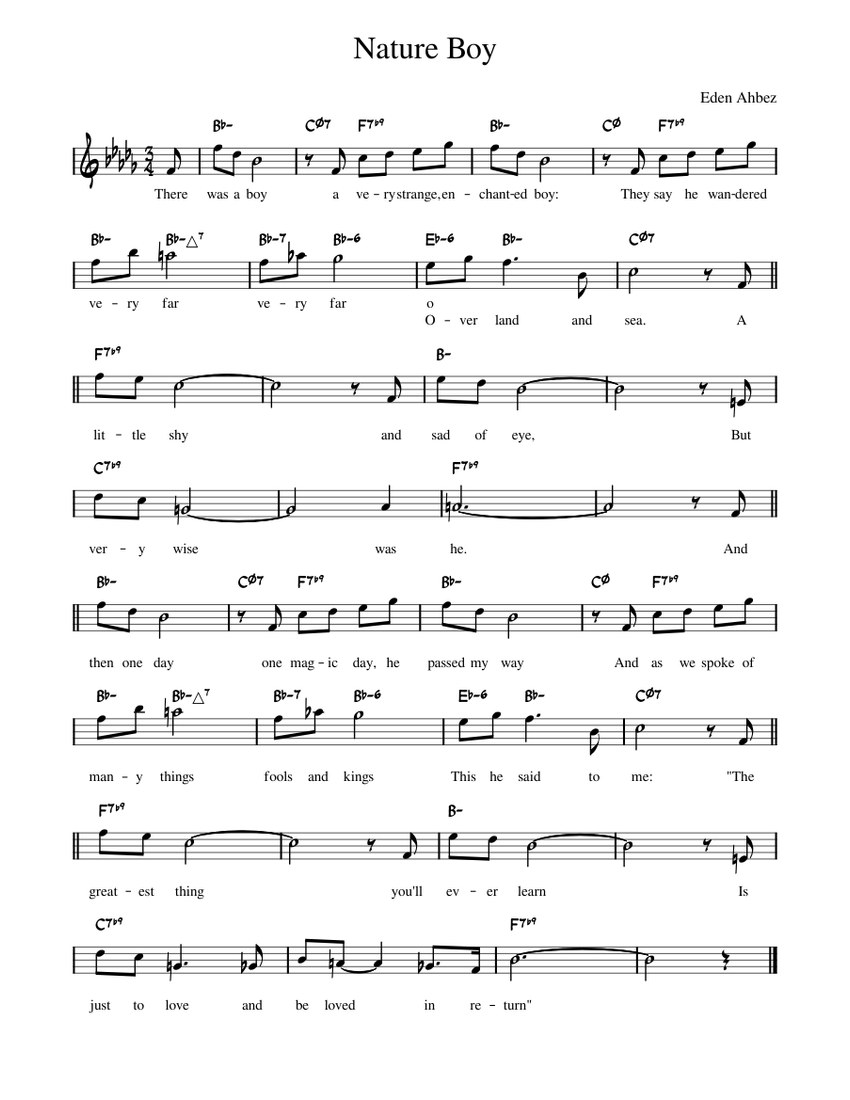 Nature Boy Sheet music for Piano (Solo) | Musescore.com