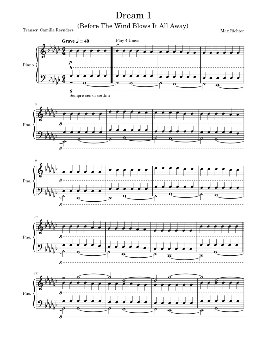 Dream 1 - Max Richter - Sleep Sheet music for Piano (Solo) | Musescore.com