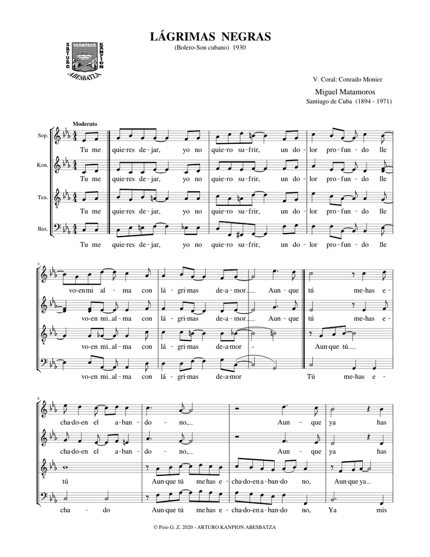 Lagrimas negras Sheet music for Piano, Voice | Download free in PDF or ...