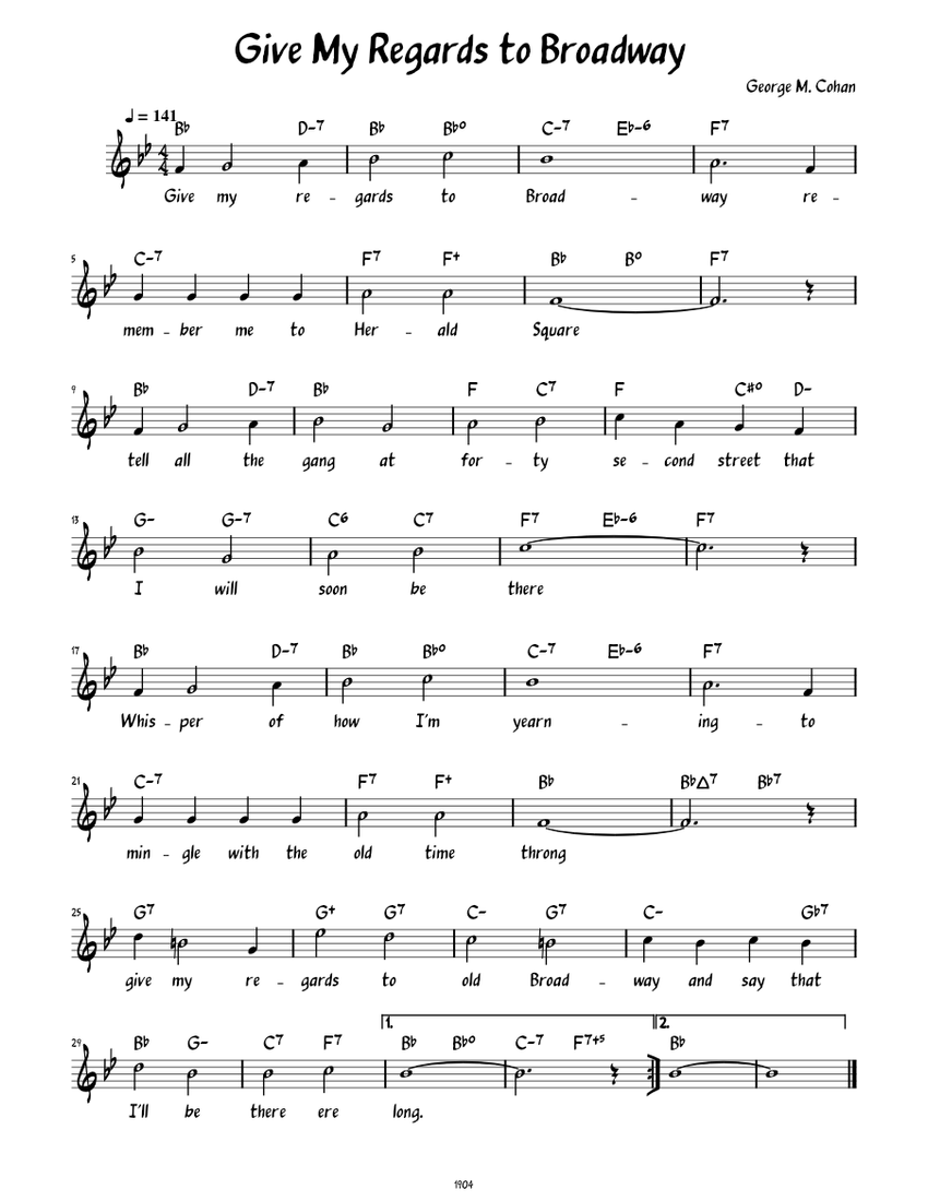 Give My Regards To Broadway (Lead sheet with lyrics ) Sheet music (Solo) | Musescore.com