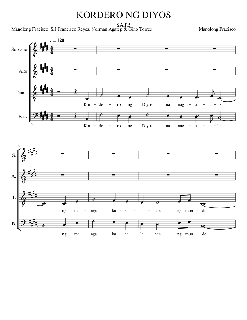 KORDERO NG DIYOS SATB Sheet music for Soprano, Tenor, Alto, Bass ...