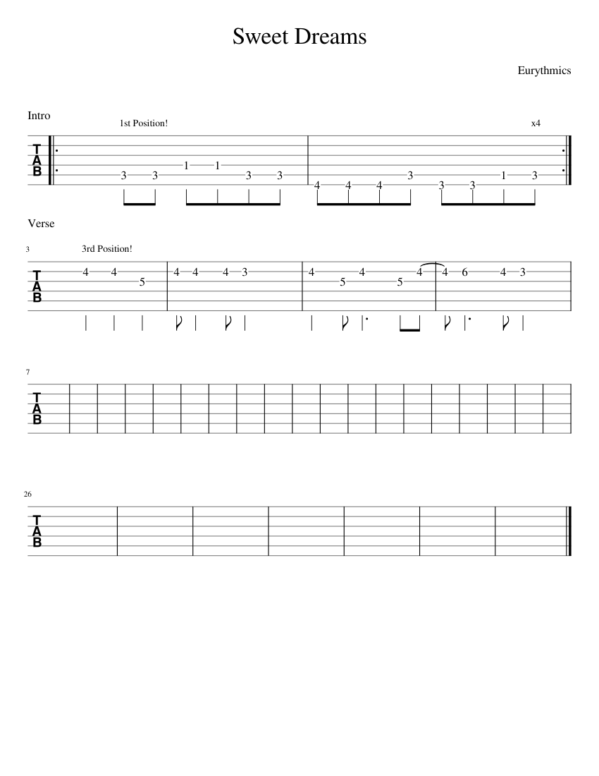 Sweet Dreams sheet music for Guitar download free in PDF or MIDI