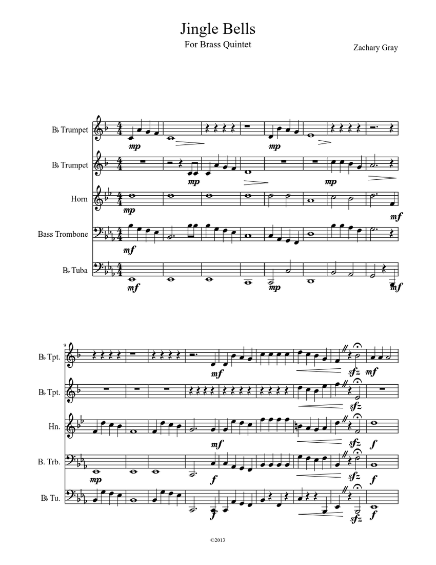 Jingle Bells for Brass Quintet Sheet music for Tuba, Trumpet (Mixed ...