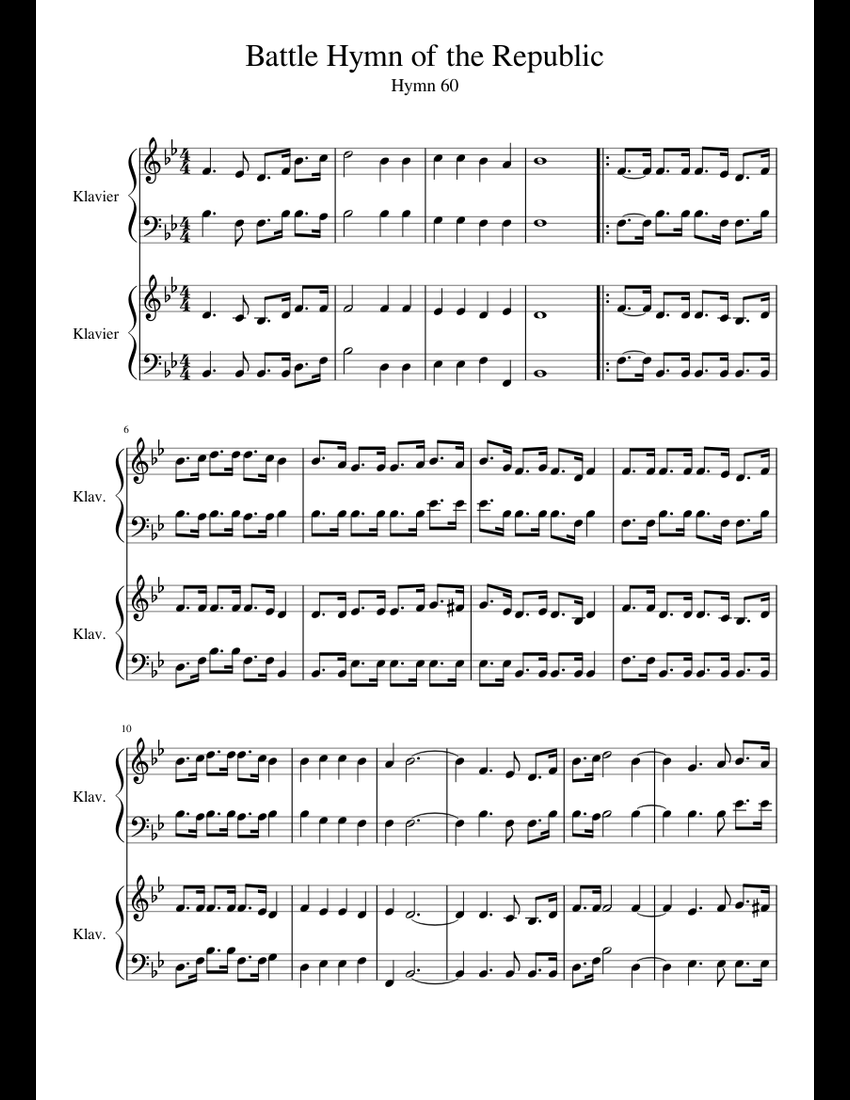 Battle Hymn of the Republic sheet music for Piano download free in PDF ...