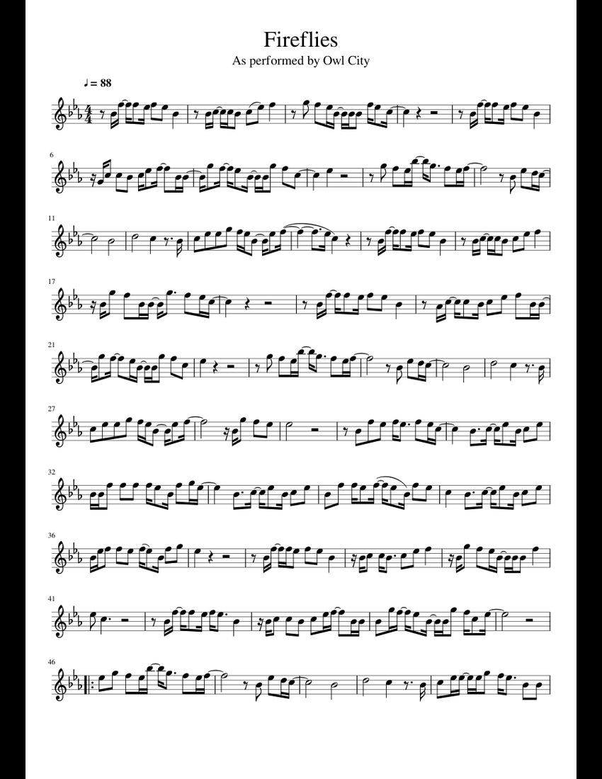 Fireflies sheet music for Flute download free in PDF or MIDI