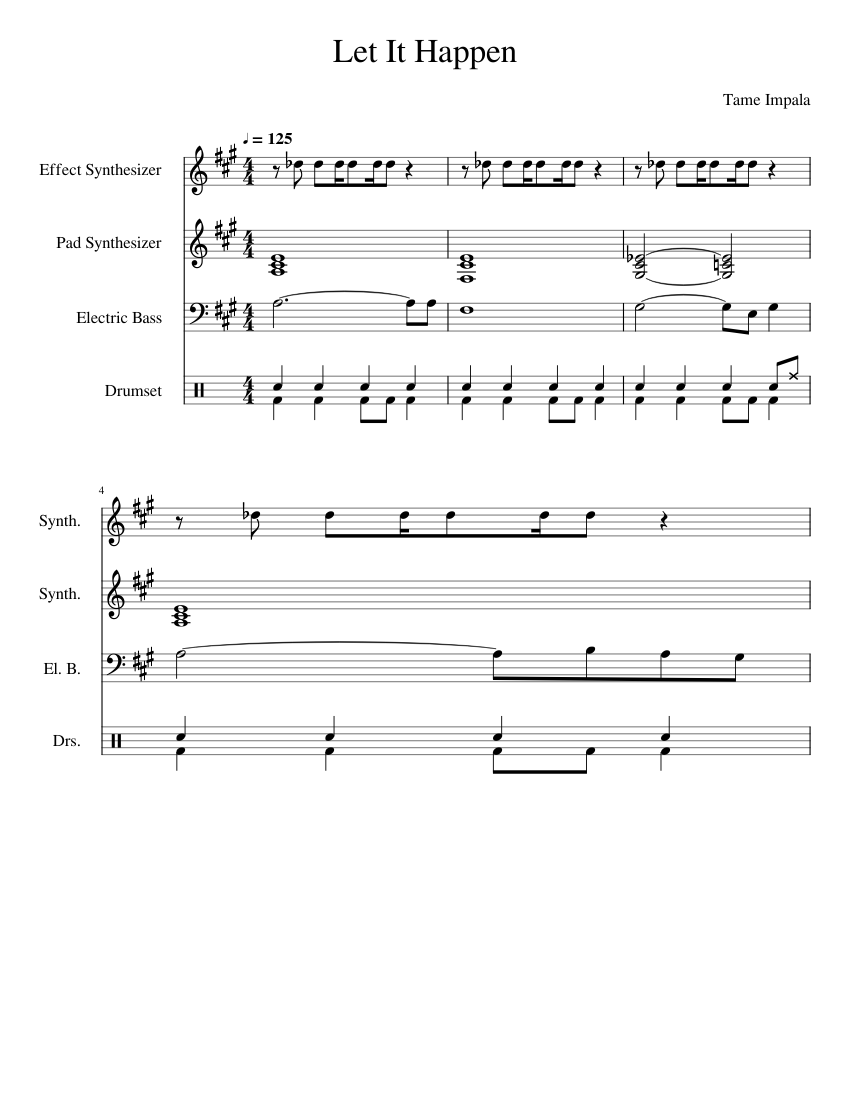 Tame Impala - Let it Happen Sheet music for Piano, Violin, Synthesizer ...