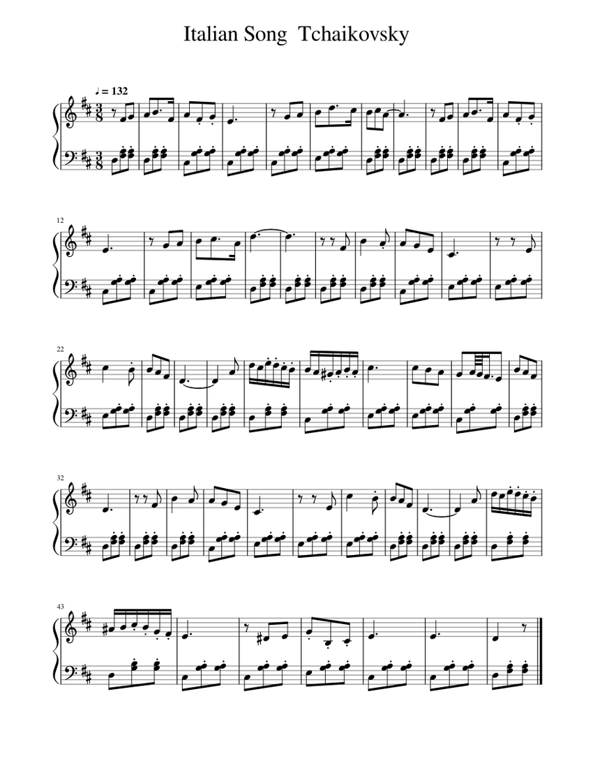 Italian Song Tchaikovsky ease Sheet music for Piano (Solo) | Musescore.com