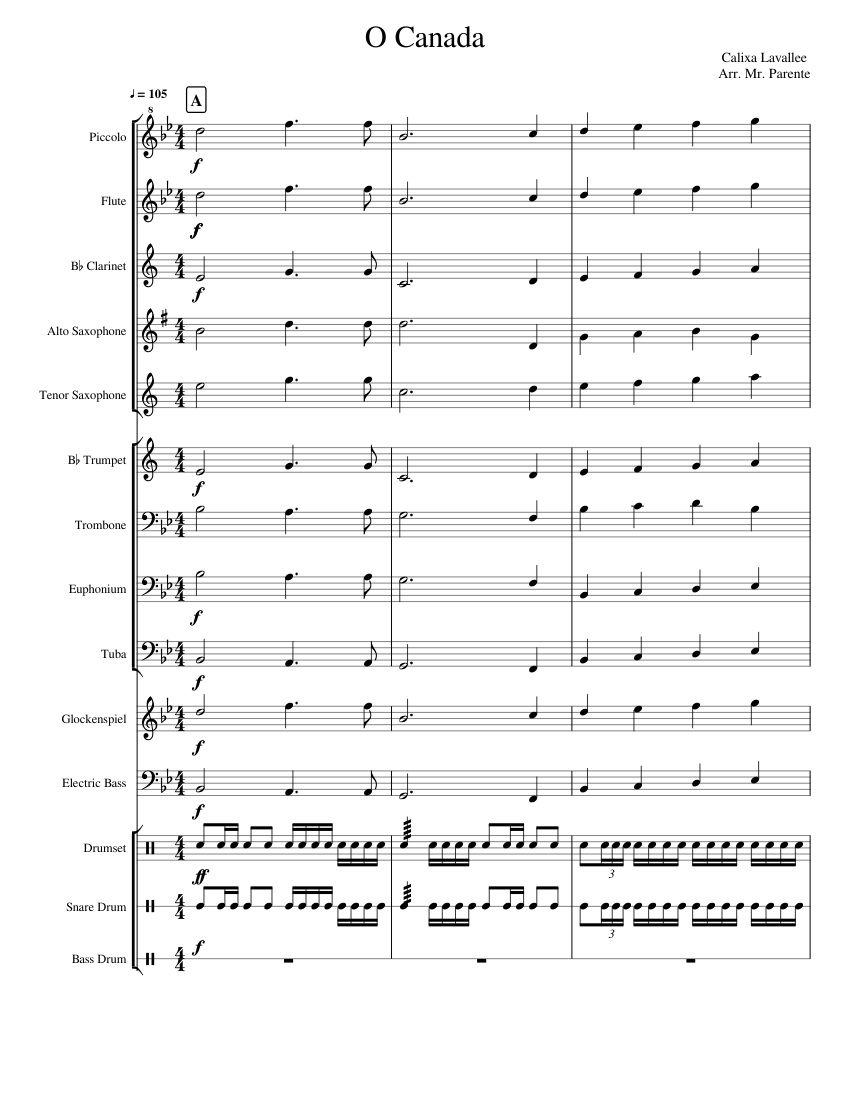 O Canada Sheet music for Clarinet, Piano, Piccolo, Synthesizer ...